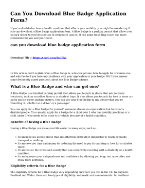 Fillable Online Can You Download Blue Badge Application Form Fax Email ...