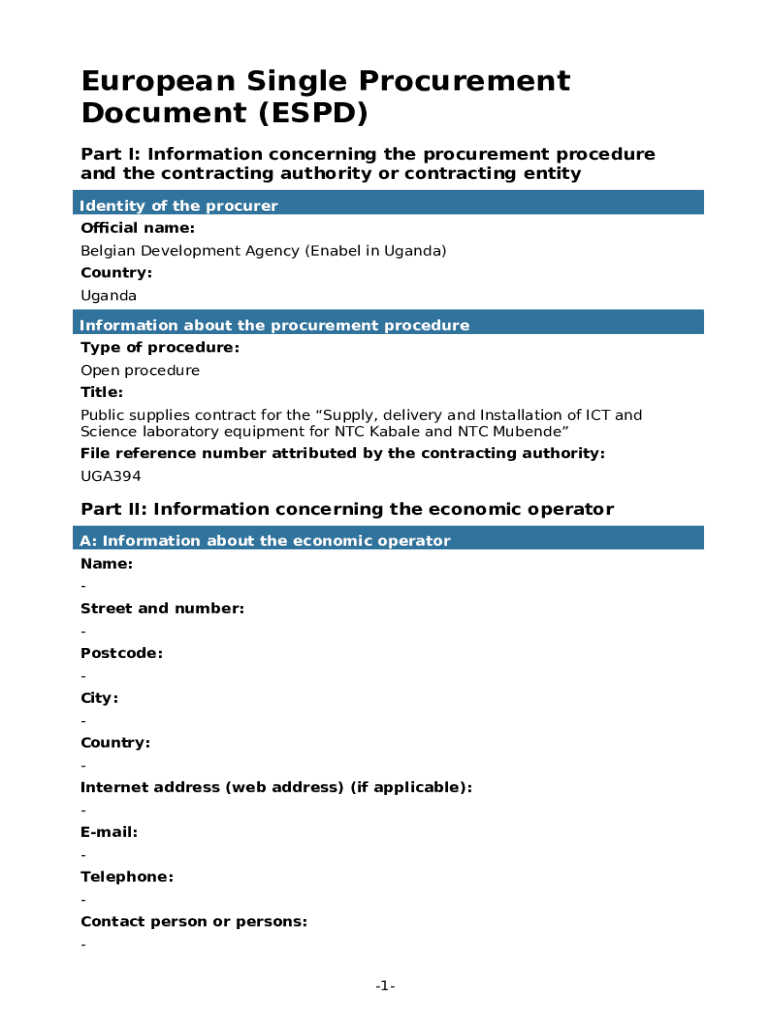 European Single Procurement Document (ESPD) Part I Doc Template | pdfFiller
