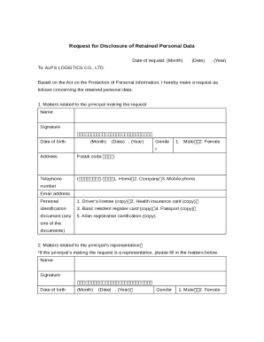 Request for Disclosure, etc., of Retained Personal Data Doc Template | pdfFiller