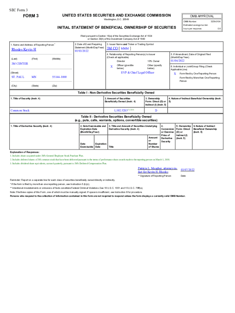 Fillable Online Includes shares acquired under 3M's General Employee Stock Purchase Plan Fax ...