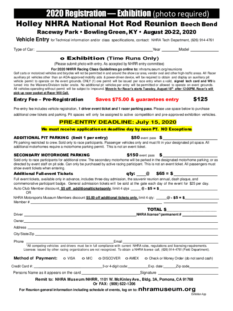 Fillable Online Memory Lane Holley NHRA National Hot Rod Reunion Fax ...