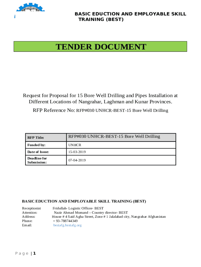 Request for Proposal for 15 Bore Well Drilling and Pipes Installation ...