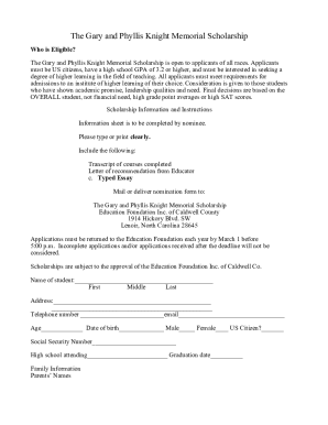 Fillable Online The Gary and Phyllis Knight Memorial Scholarship Fax ...