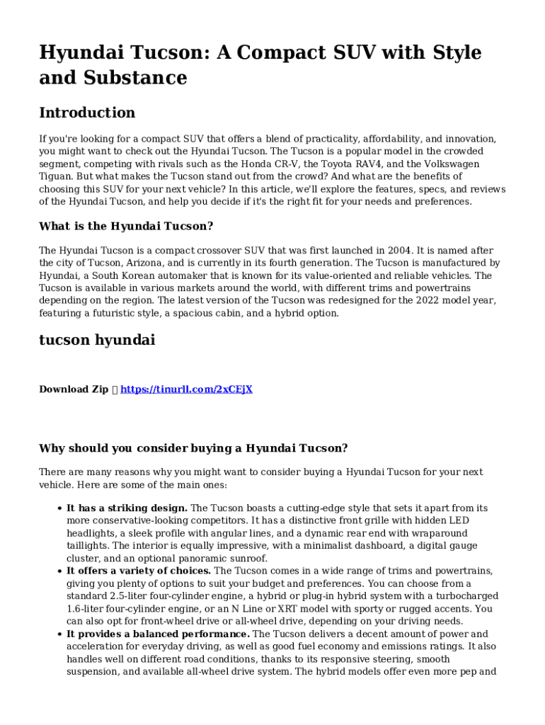 Fillable Online Hyundai Tucson: A Compact SUV with Style and Substance ...