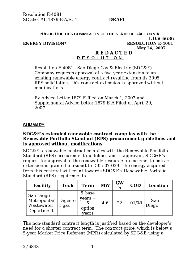 PPA is consistent with SDG&E's CPUC adopted 2005 RPS Plan - docs cpuc ca Doc Template | pdfFiller