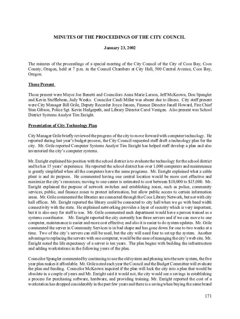 Fillable Online Those present were Mayor Joe Benetti and Councilors ...