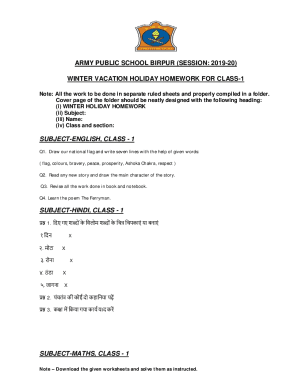 Fillable Online Winter Holidays Homework Class 1 English Fax Email ...