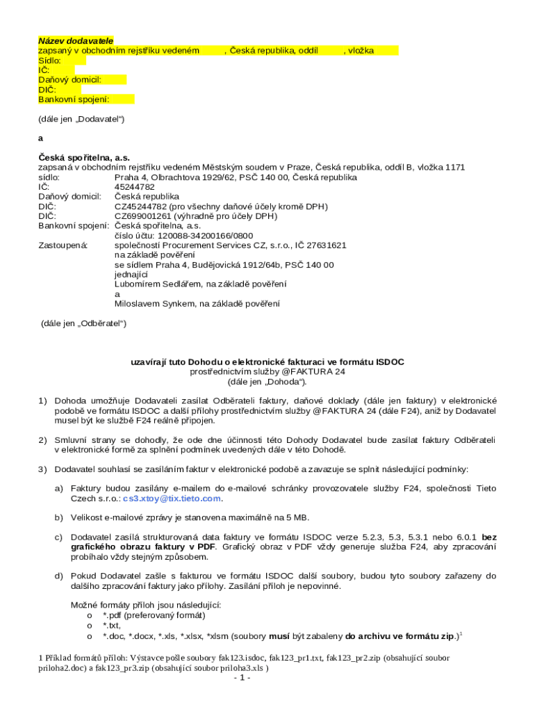 Text do smlouvy o elektronick fakturaci Doc Template | pdfFiller