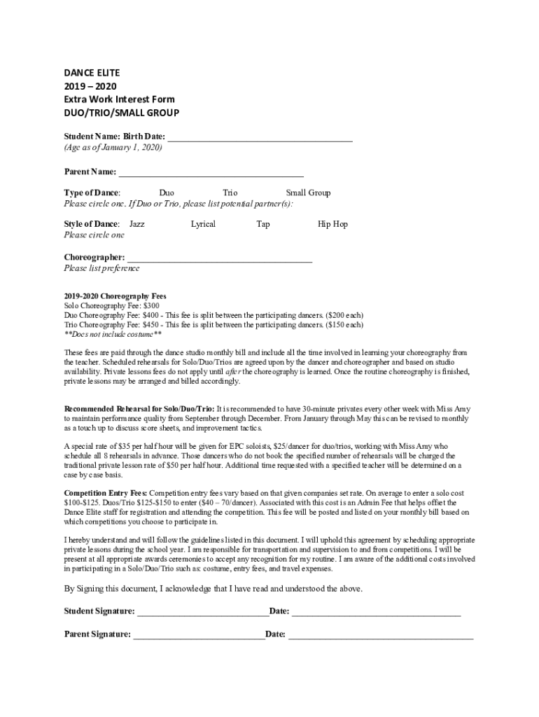 Fillable Online Parker Dance Academy - Solo/Duo/Trio/Small Group Form ...