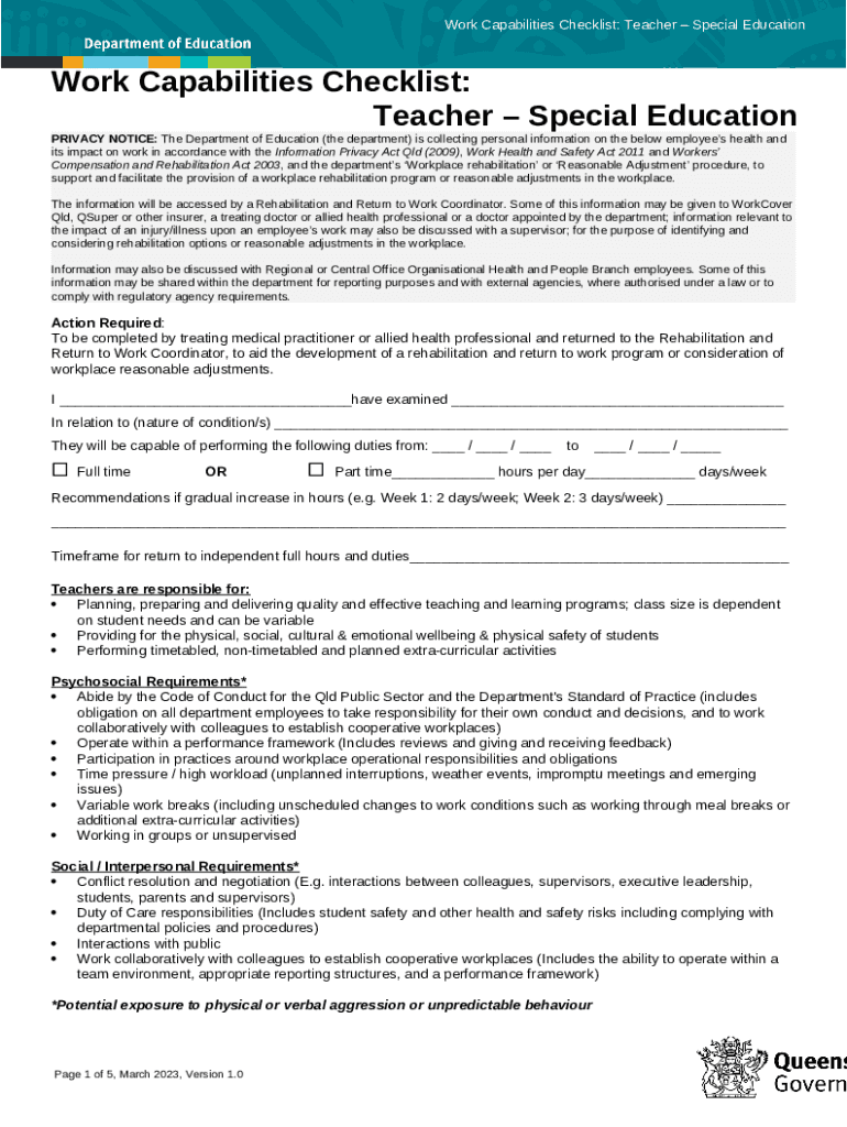 Work capabilities checklistteacher special education. Work capabilities ...