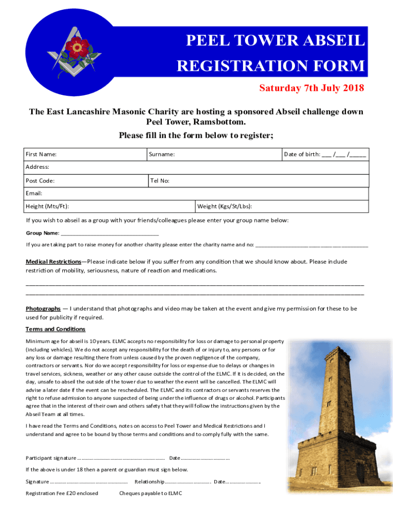 Fillable Online PEEL TOWER ABSEIL REGISTRATION FORM Fax Email Print - pdfFiller
