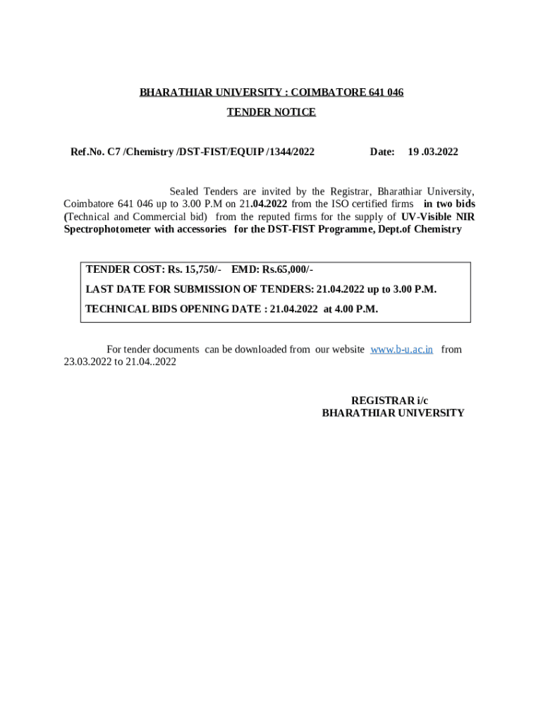 Coimbatore 641 046 Tender Notice Ref.No. C7 / 21314-1 / ... - b-u ac ...