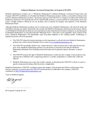 Fillable Online Unilateral Minimum Advertised Pricing Policy & Program ...