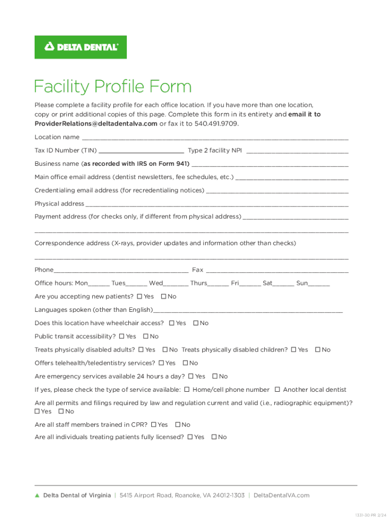 Fillable Online Facility profile form Fax Email Print - pdfFiller