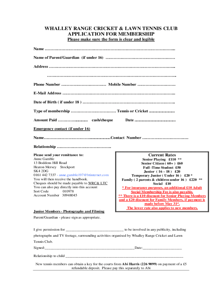 Fillable Online Kids Tennis Club Registration Form Fax Email Print ...