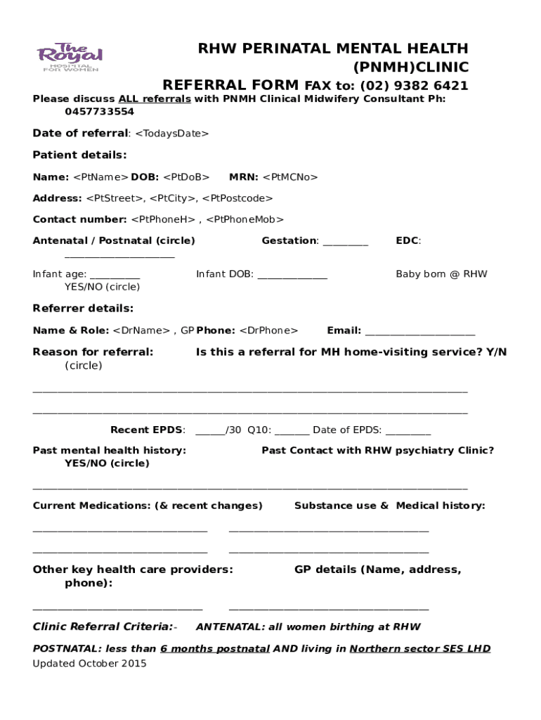 Perinatal Referral - Toronto Doc Template | pdfFiller