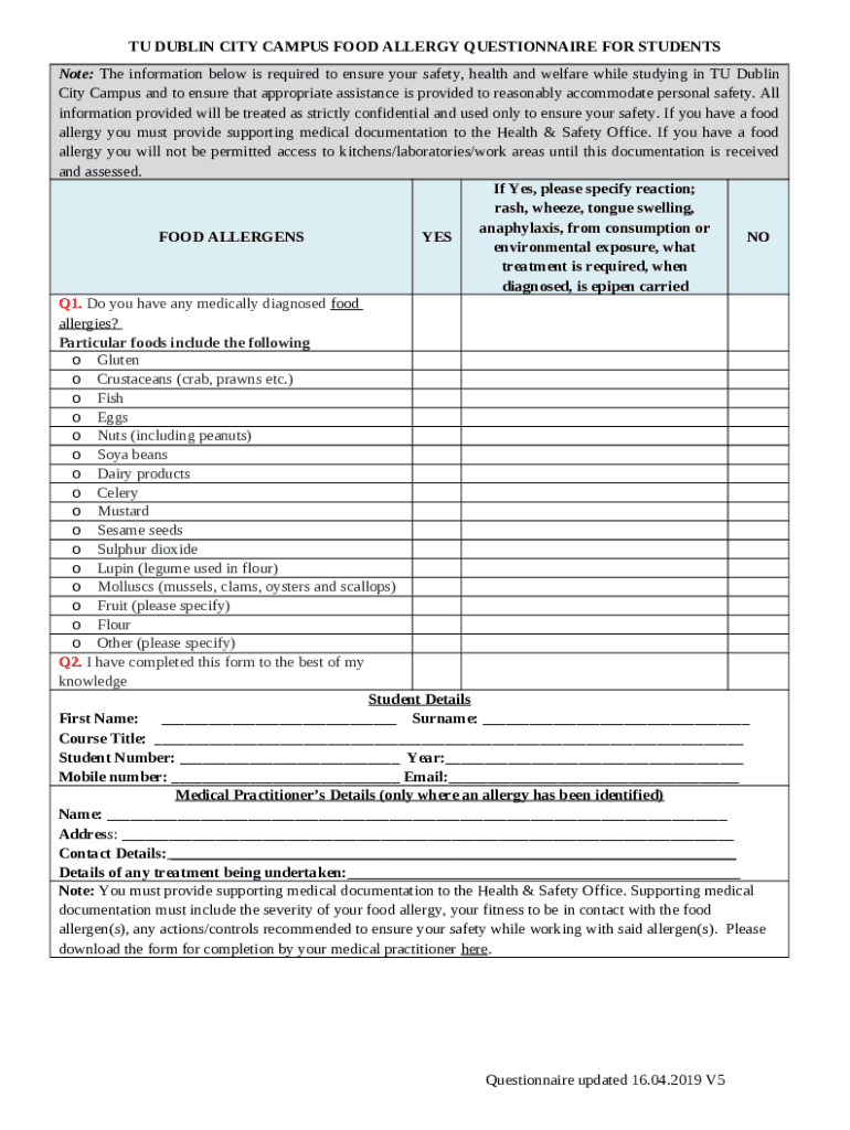 College Staff - Keep Campus Safe for Students with Allergies Doc Template | pdfFiller