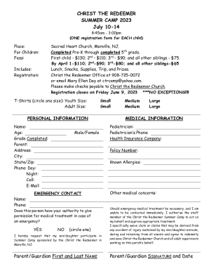 Fillable Online 2023 Summer Camp Reg Form Fax Email Print - pdfFiller