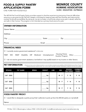 Fillable Online Pet Food & Supply Pantry Client & Pet Application Fax ...