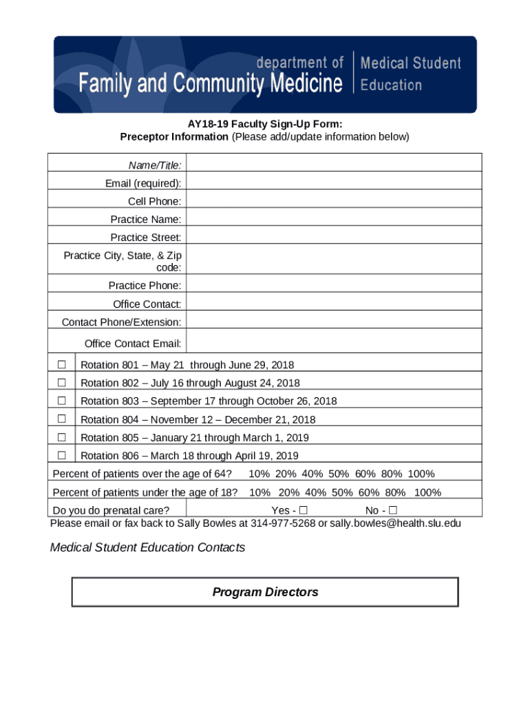 Preceptor Signup Physician Assistant (PA) Program Doc Template | pdfFiller