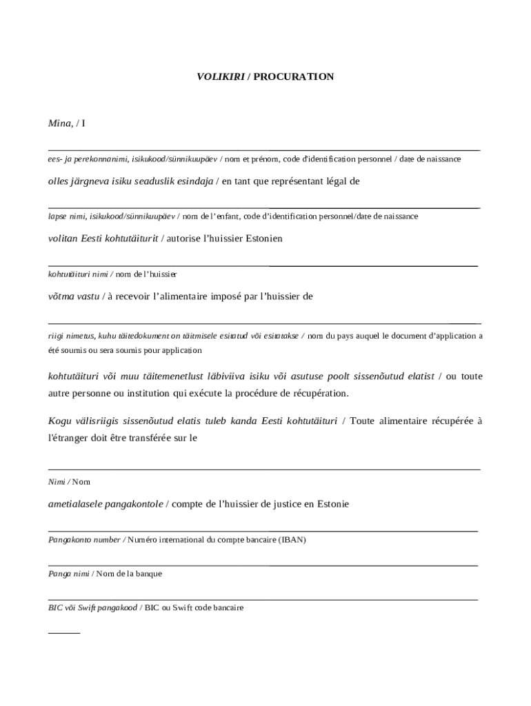 Volikiri vlisriigist tuleva elatise vahendamiseks (eesti ja ... Doc ...