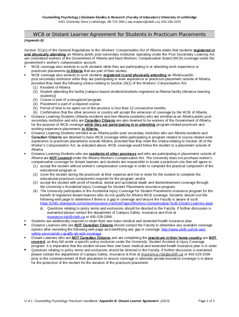 WCB or Distant Learner Agreement for Students in ... Doc Template ...