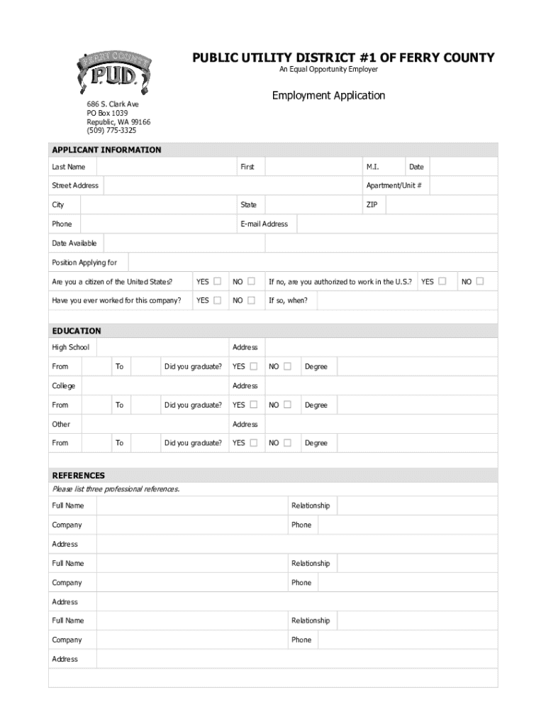Fillable Online Public Utility District No. 1 of Ferry County - SAO ...