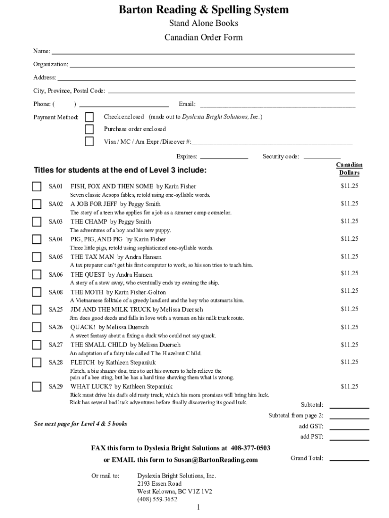 Fillable Online Barton Reading & Spelling System Fax Email Print ...