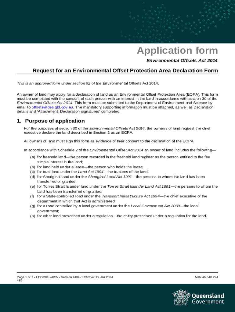 Request for an Environmental Offset Protection Area Declaration . This ...