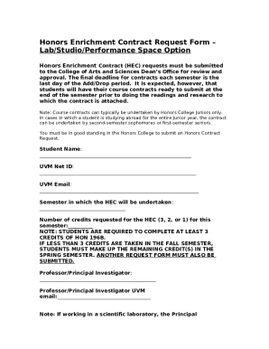 Honors Enrichment Contract Request Lab/Studio ... Doc Template | pdfFiller