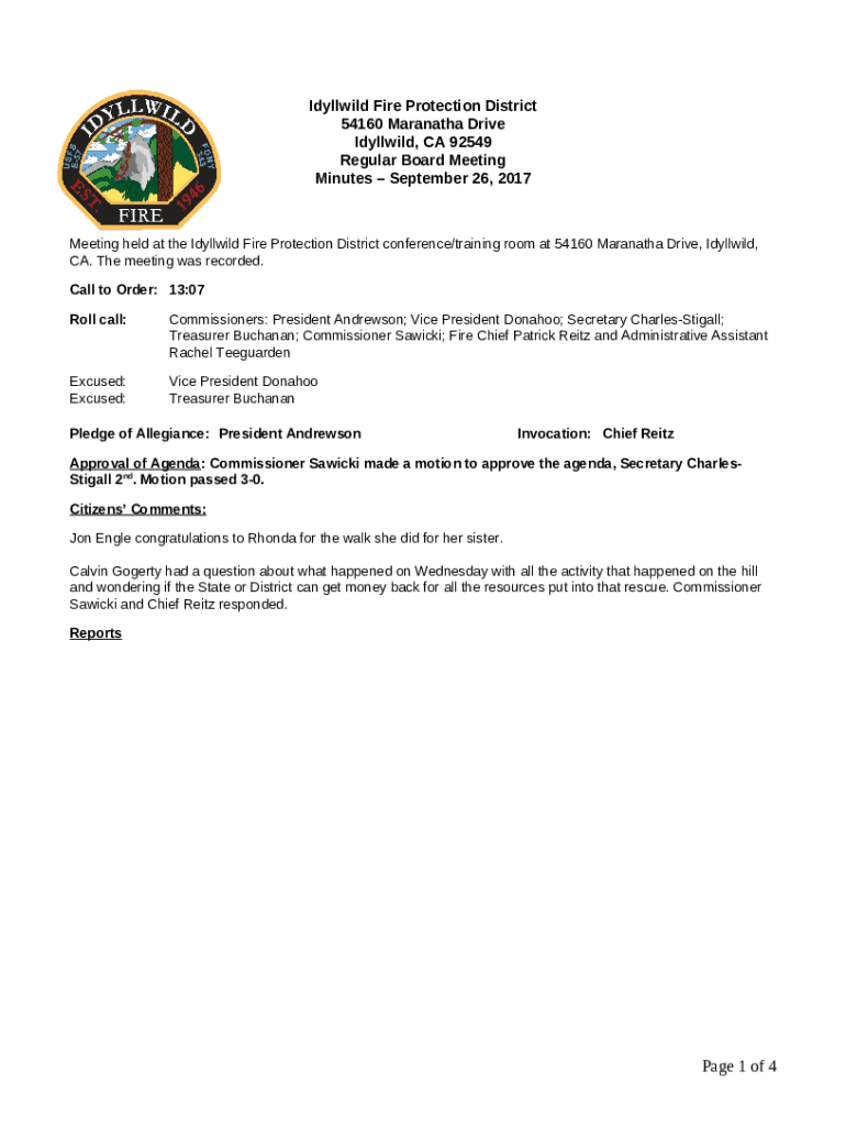 WELCOME TO IDYLLWILD FIRE PROTECTION DISTRICT ... Doc Template | pdfFiller