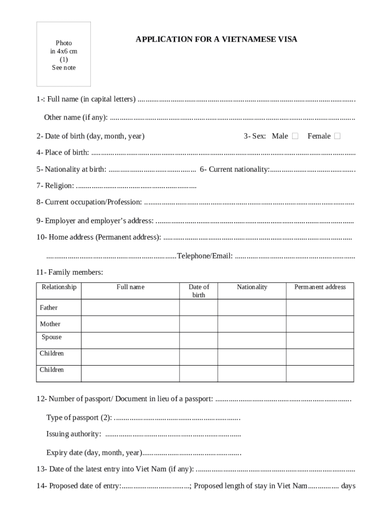 How to fill in Vietnamese visa application (N1) Doc Template | pdfFiller