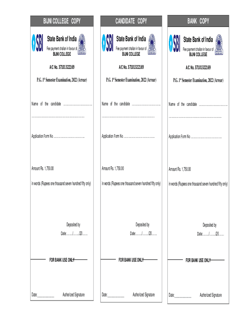Fillable Online Bank Challan for payment of fees of BA/B.Sc. 1st ...