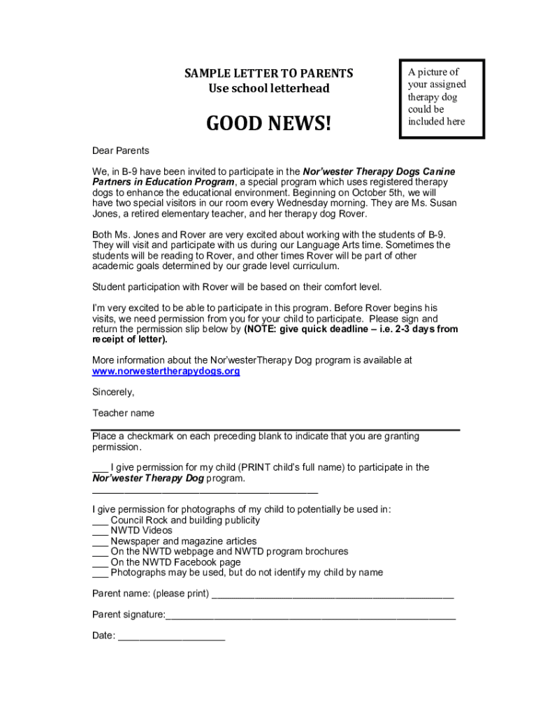 Fillable Online Introductory letter to parents - sample Fax Email Print ...