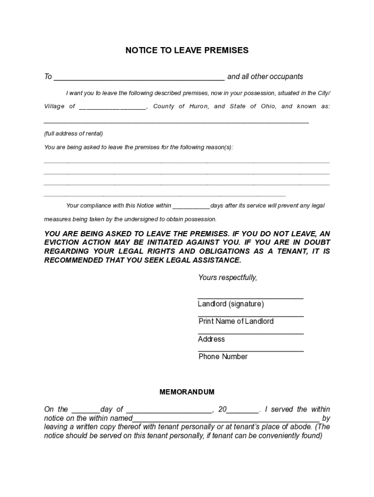 Fillable Online 3 DAY NOTICE TO LEAVE PREMISES Fax Email Print - pdfFiller