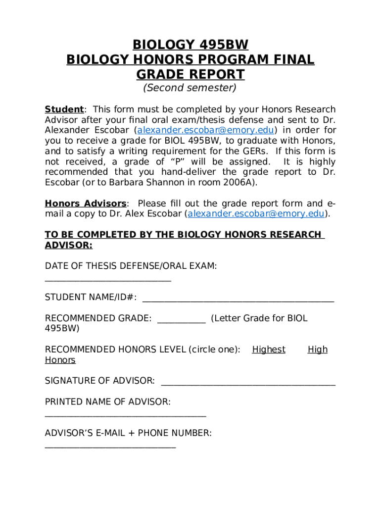 BIOL 495BW Final Grade Report - biology emory Doc Template | pdfFiller