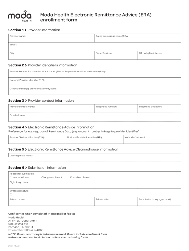 Fillable Online Electronic Remittance Advice Enrollment/Modification ...