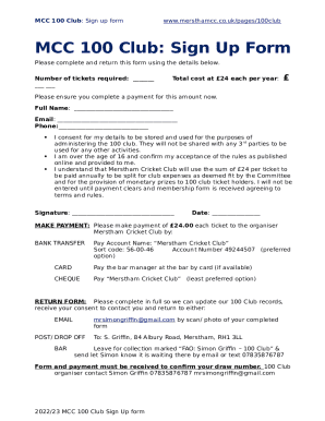 MCC 100 Club: Sign Up Doc Template | pdfFiller