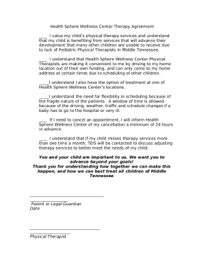 Health Sphere Wellness Center Therapy Agreement Doc Template | pdfFiller