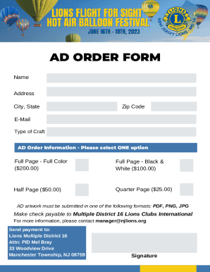 Fillable Online SEnIOR & BUSInESS AD ORDER FORM Fax Email Print - pdfFiller