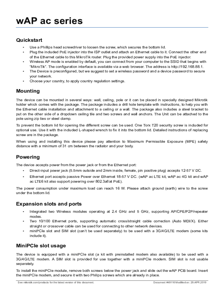 Fillable Online wAP ac kit-series - User manuals - MikroTik Documentation Fax Email Print ...