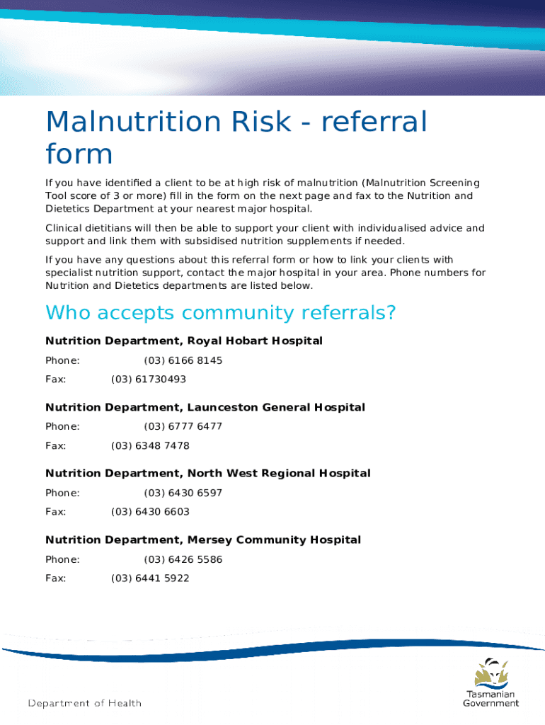Jan's Malnutrition risk referral Doc Template | pdfFiller