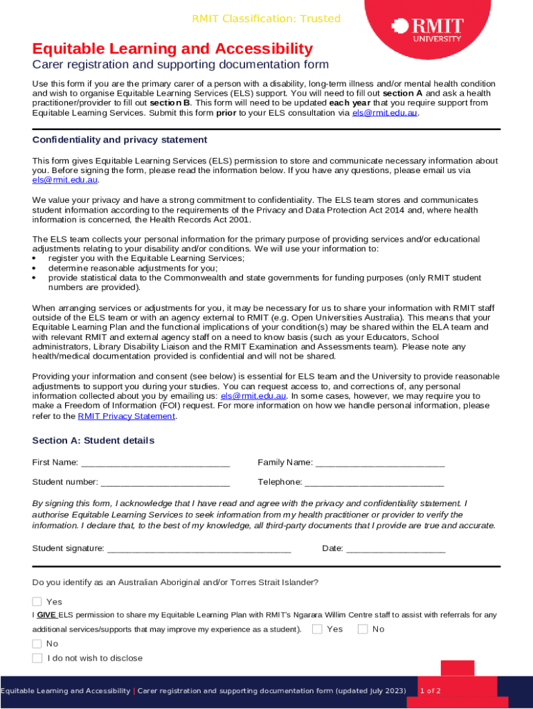 Student Accessibility and Equity - Carer Registration Doc Template ...