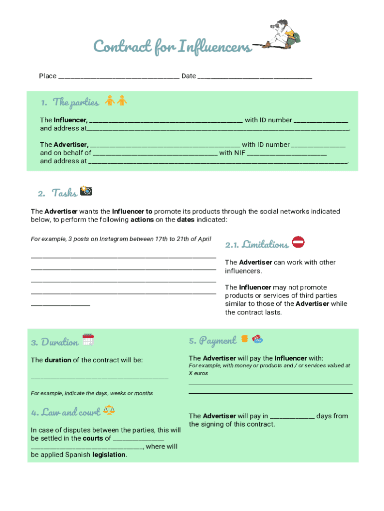 Fillable Online The Only Influencer Contract Template You Will Ever ...