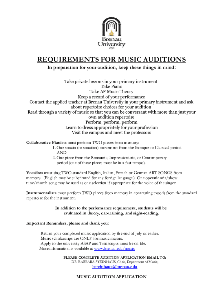 Fillable Online Music auditions: The ultimate guide for how to prepare ...