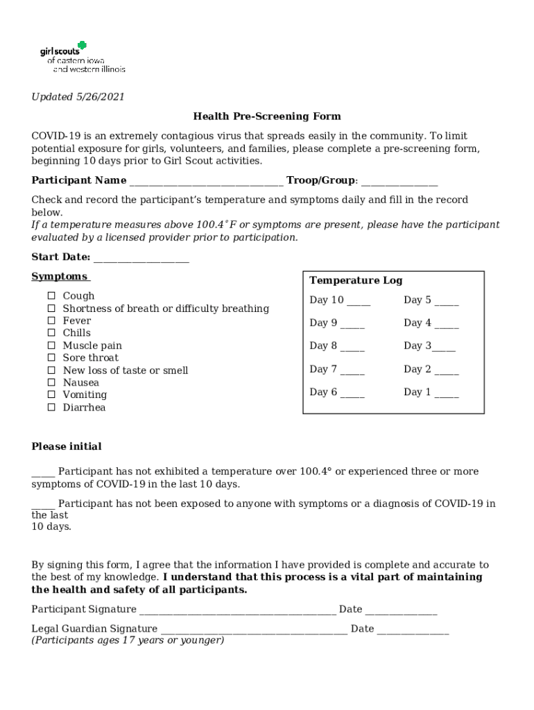 GSEIWI Covid-19 Pre-Screening .docx Doc Template | pdfFiller