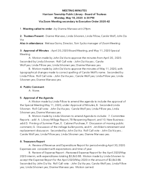 Fillable Online Roll Call vote - John Da Via yes ; Carole Fax Email ...