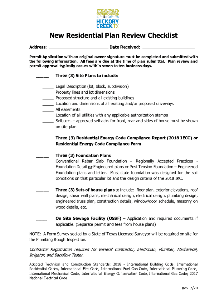 Fillable Online New Residential Plan Review Checklist Fax Email Print ...