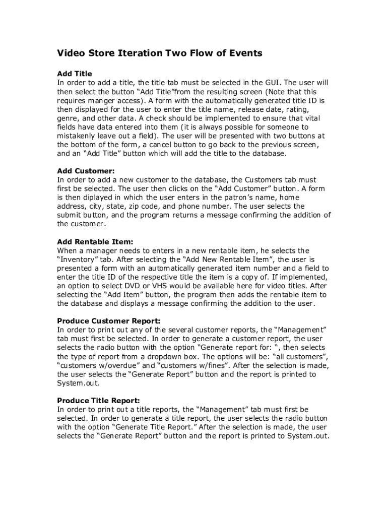 Fillable Online Video Store Iteration Two Flow of Events Fax Email Print - pdfFiller