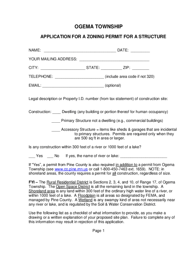 Fillable Online Application for a Zoning Permit for a Structure Fax ...